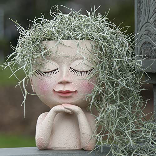 ZJ Whoest Cute Succulent Planter - Face Planter Flower Pot - Kawaii Head Planters -Unique Outdoor Indoor Planter - with Drainage Hole - (Doll Meditation)