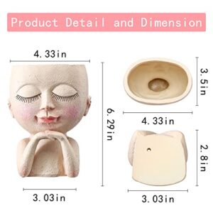 ZJ Whoest Cute Succulent Planter - Face Planter Flower Pot - Kawaii Head Planters -Unique Outdoor Indoor Planter - with Drainage Hole - (Doll Meditation)