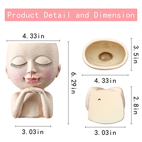 ZJ Whoest Cute Succulent Planter - Face Planter Flower Pot - Kawaii Head Planters -Unique Outdoor Indoor Planter - with Drainage Hole - (Doll Meditation)