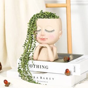 ZJ Whoest Cute Succulent Planter - Face Planter Flower Pot - Kawaii Head Planters -Unique Outdoor Indoor Planter - with Drainage Hole - (Doll Meditation)