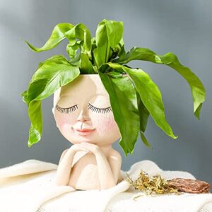 ZJ Whoest Cute Succulent Planter - Face Planter Flower Pot - Kawaii Head Planters -Unique Outdoor Indoor Planter - with Drainage Hole - (Doll Meditation)