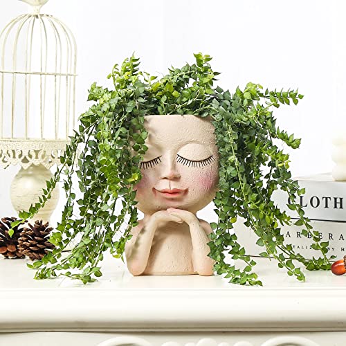 ZJ Whoest Cute Succulent Planter - Face Planter Flower Pot - Kawaii Head Planters -Unique Outdoor Indoor Planter - with Drainage Hole - (Doll Meditation)