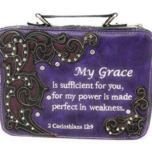 Texas West Western Style Embroidery Scripture Women Rhinestone Bible Cover Book Case Crossbody Handbag (Purple)