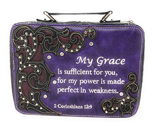 Texas West Western Style Embroidery Scripture Women Rhinestone Bible Cover Book Case Crossbody Handbag (Purple)