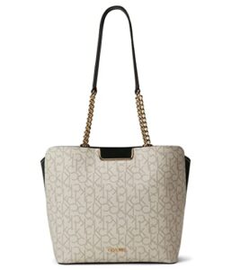 calvin klein finley signature tote vanilla/khaki/deep forest one size