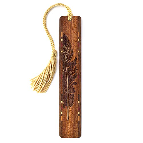 Engraved Feather Wooden Bookmark with Tassel - Also Available with Personalization - Made in The USA