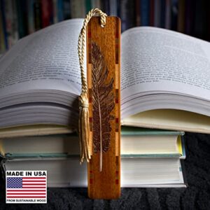 Engraved Feather Wooden Bookmark with Tassel - Also Available with Personalization - Made in The USA