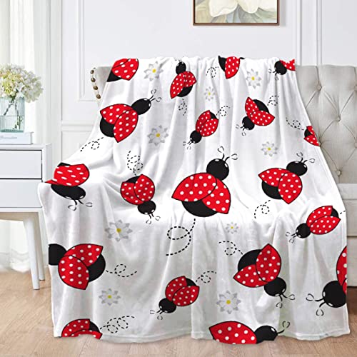 Red Ladybug Cartoon Pattern Blanket Super Soft Throw Warm Lightweight Fuzzy Plush Fleece Blanket for Couch Bed Sofa All Season Personalized Gift to Kids Women 40"x30" for Pets