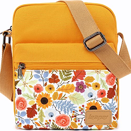 Leaper Small Canvas Crossbody Bag and Purse Set for Women (SD08-Yellow)