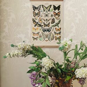 Vintage Butterflies Hanging Poster, Retro Style of Wall Art Prints, Printed on Linen with Wood Frames, Ready to Hang