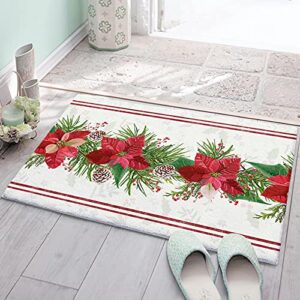 bathroom shag rug christmas vintage red poinsettias pine cones luxury fluffy bath mats shaggy floor area rugs plant floral frame cozy throw plush indoor entryway doormat