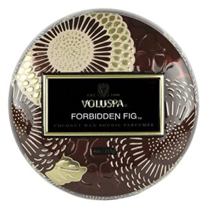 Voluspa Forbidden Fig Candle | Mini Tin | 4 Oz. | 25 Hour Burn Time | Vegan | Coconut Wax and Natural Wicks for a Cleaner Burn