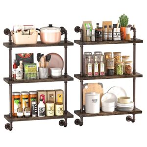 pusdon industrial pipe shelving wall mounted 24 inch 3 tier,bathroom bronze metal floating shelves, wood hanging storage bookshelf (w24inch – 2 sets) – drak coffee