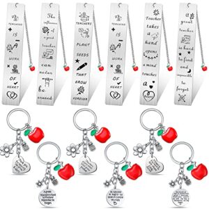 hinly 12 pcs teacher keychain and bookmark teacher appreciation gift set for women men 6 teacher keychain and 6 teacher bookmark, end of year thank you gifts for teacher