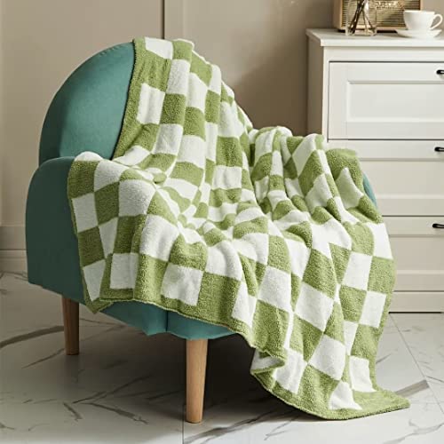 Yizheer Double Sided Checkerboard Grid Cozy Luxury Throw Blankets Warmer Soft Reversible Microfiber Bed Couch Blanket, 51''x63''，Green