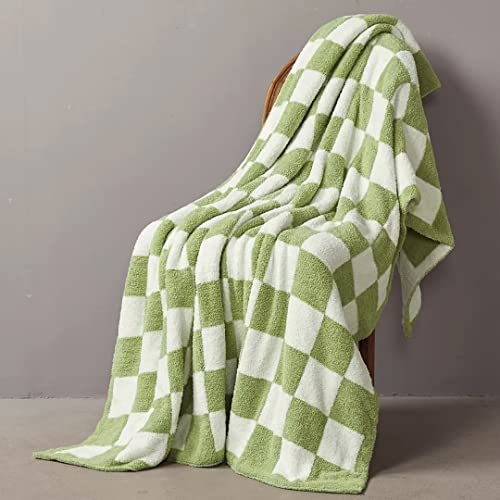 Yizheer Double Sided Checkerboard Grid Cozy Luxury Throw Blankets Warmer Soft Reversible Microfiber Bed Couch Blanket, 51''x63''，Green