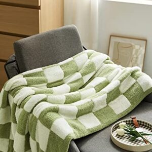 Yizheer Double Sided Checkerboard Grid Cozy Luxury Throw Blankets Warmer Soft Reversible Microfiber Bed Couch Blanket, 51''x63''，Green