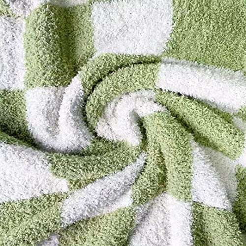 Yizheer Double Sided Checkerboard Grid Cozy Luxury Throw Blankets Warmer Soft Reversible Microfiber Bed Couch Blanket, 51''x63''，Green