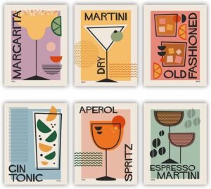 print a to z® cocktail wall art poster prints decor set, unframed set of 6 ( 8”x10” ), bar wall decor, boho cocktail mixology wall art print for bar – by print a to z | alcohol bar themed kitchen home, bar cart decor cocktail poster, cocktail wall art s