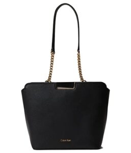 calvin klein finley saffiano tote black/gold one size