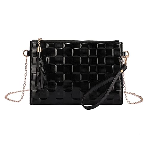 Women Large Diamond Pattern Faux Leather Handbag Evening Party Clutch Chain Strap Cross-body Bag