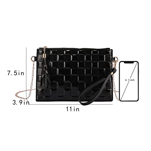 Women Large Diamond Pattern Faux Leather Handbag Evening Party Clutch Chain Strap Cross-body Bag