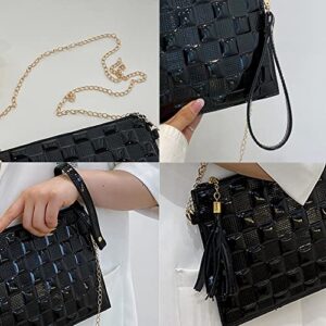 Women Large Diamond Pattern Faux Leather Handbag Evening Party Clutch Chain Strap Cross-body Bag