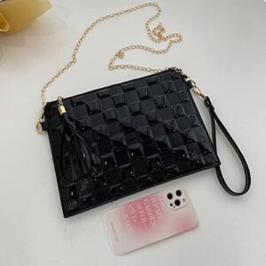 Women Large Diamond Pattern Faux Leather Handbag Evening Party Clutch Chain Strap Cross-body Bag