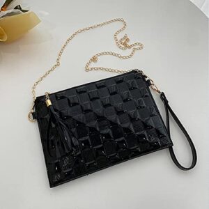 Women Large Diamond Pattern Faux Leather Handbag Evening Party Clutch Chain Strap Cross-body Bag