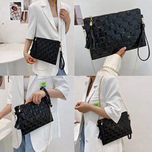 Women Large Diamond Pattern Faux Leather Handbag Evening Party Clutch Chain Strap Cross-body Bag