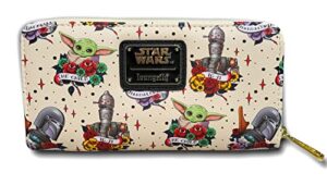 loungefly gt exclusive star wars mandalorian tattoo aop wallet