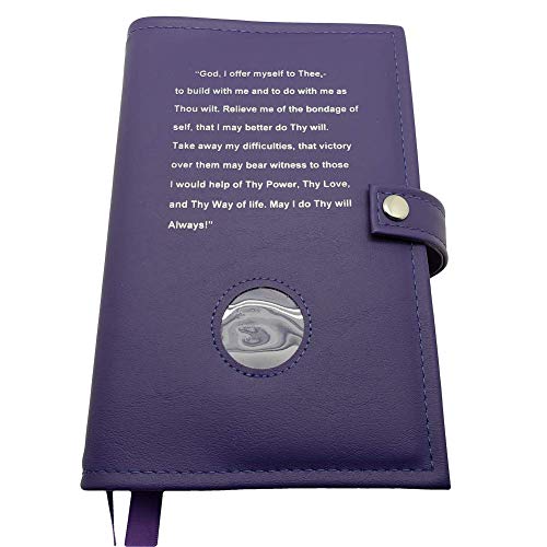 Deluxe Double Alcoholics Anonymous AA Purple Orchid Big Book & 12 Steps & 12 Traditions Book Cover with Third Step Prayer Medallion Holder