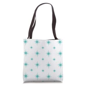 turquoise blue starburst pattern mid-century modern tote bag