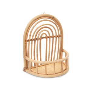 Birdie Designs Rattan Shelf - 14.5 x 12.5 Neutral Rainbow Nursery Decor - Wall Mount Basket Hand Made Wicker Shelf - Hanging Storage Organizer