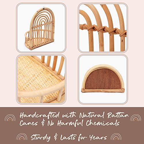 Birdie Designs Rattan Shelf - 14.5 x 12.5 Neutral Rainbow Nursery Decor - Wall Mount Basket Hand Made Wicker Shelf - Hanging Storage Organizer