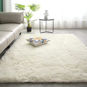 Soft Plush Shaggy Area Rug, Cozy Fluffy Carpet Rugs for Kids Girls Bedroom Decor and Living Room Nursery Dorm (4x6 Feet, Creamy White)