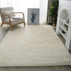 Soft Plush Shaggy Area Rug, Cozy Fluffy Carpet Rugs for Kids Girls Bedroom Decor and Living Room Nursery Dorm (4x6 Feet, Creamy White)