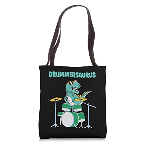 Drummersaurus TRex Dinosaur Drummer Drumset Percussion Music Tote Bag