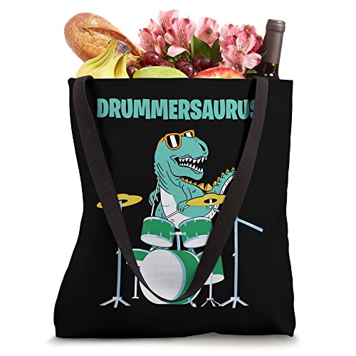 Drummersaurus TRex Dinosaur Drummer Drumset Percussion Music Tote Bag