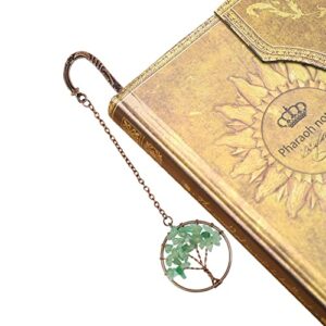 KVREET Natural semi-Precious Stone Vintage Bookmark Green Aventurine Jewelry Ruler Chakra Tree of Life Pendant Healing Crystal for Book Lovers, Women, Children and Kids Gifts(Green Aventurine)…