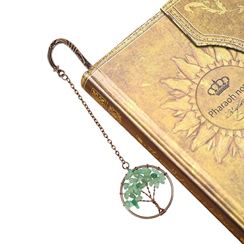 KVREET Natural semi-Precious Stone Vintage Bookmark Green Aventurine Jewelry Ruler Chakra Tree of Life Pendant Healing Crystal for Book Lovers, Women, Children and Kids Gifts(Green Aventurine)…