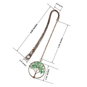 KVREET Natural semi-Precious Stone Vintage Bookmark Green Aventurine Jewelry Ruler Chakra Tree of Life Pendant Healing Crystal for Book Lovers, Women, Children and Kids Gifts(Green Aventurine)…