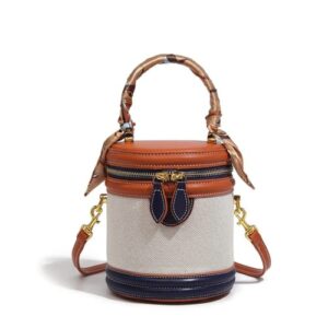 daheng mini women retro bucket bag vintage handbag cylinder crossbody (white)