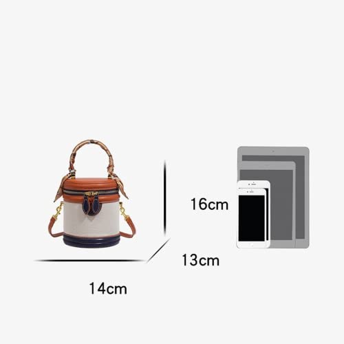 DaHeng Mini Women Retro Bucket Bag Vintage Handbag Cylinder Crossbody (White)