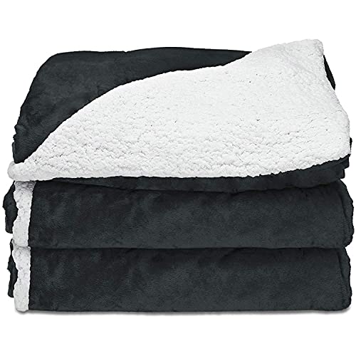 SUNBEAM Microplush Reverse Sherpa Heated Throw (50inch x 60inch), Push Button Controller with 3 Heat Settings, Slate Gray, Grey (2157835)