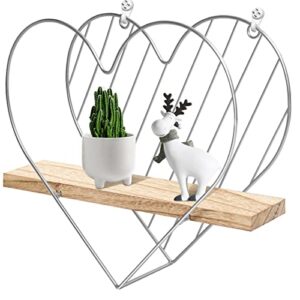 esluker.ly grey floating shelf cute romantic heart floating shelves wall mounted rustic metal wooden shelves for nursery room bathroom bedroom office decor