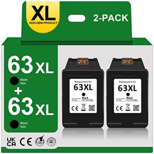 63xl black ink cartridge replacement for hp 63 remanufactured ink xl fit for officejet 3830 5255 envy 4520 4650 5258 deskjet 1112 3630 5200 4655 2130 4652 4512 5212 3632 5252 3833 printer (2 pack)