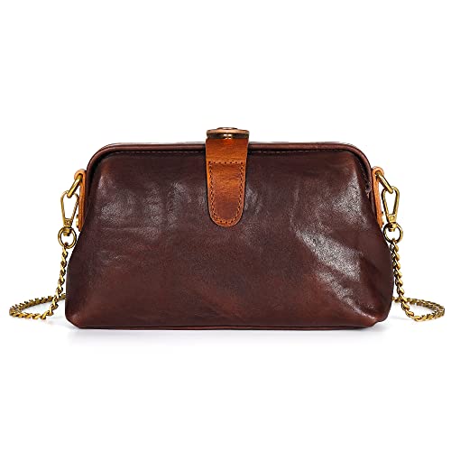 Women Retro Handmade Pouch Genuine Leather Handbag Classic Doctor Crossbody Bag Trendy Shoulder Purses Commuter Bag (Coffee)