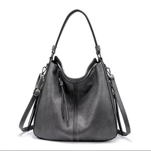 Handbags for Women Large Designer Ladies Hobo bag Bucket Purse Faux Leather (Grey)