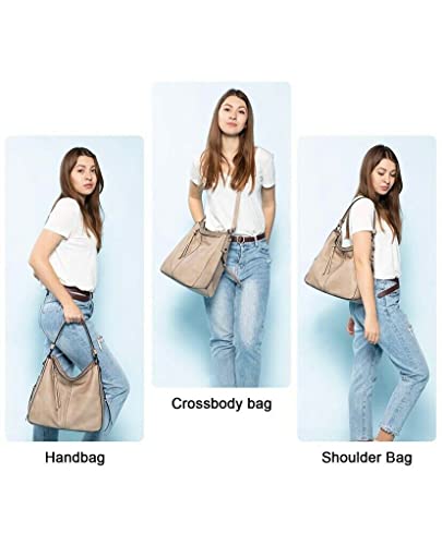 Handbags for Women Large Designer Ladies Hobo bag Bucket Purse Faux Leather (Grey)